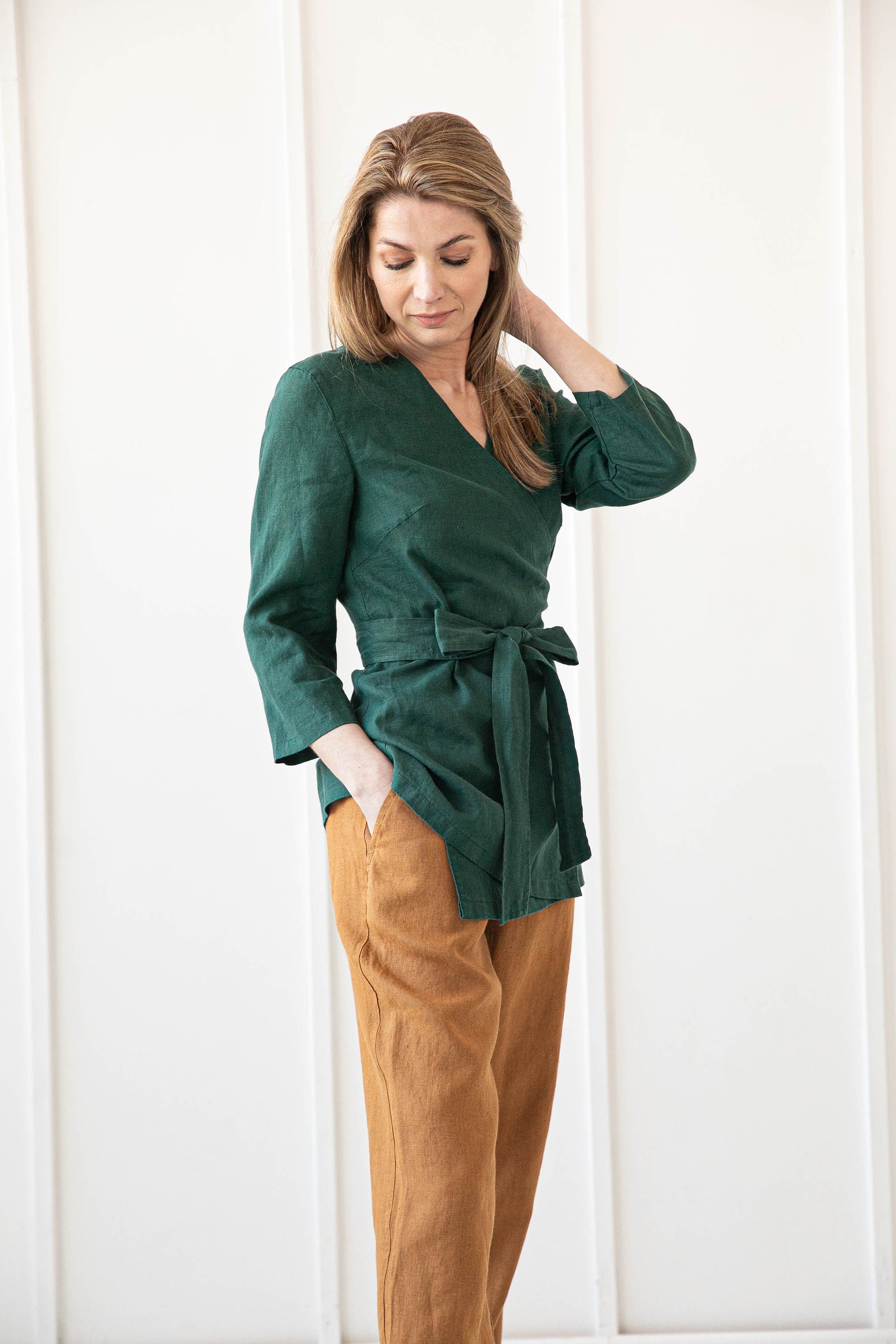 100% Linen Wrap Tunic Soft Flaks Kimono Top/ 1510 - Etsy