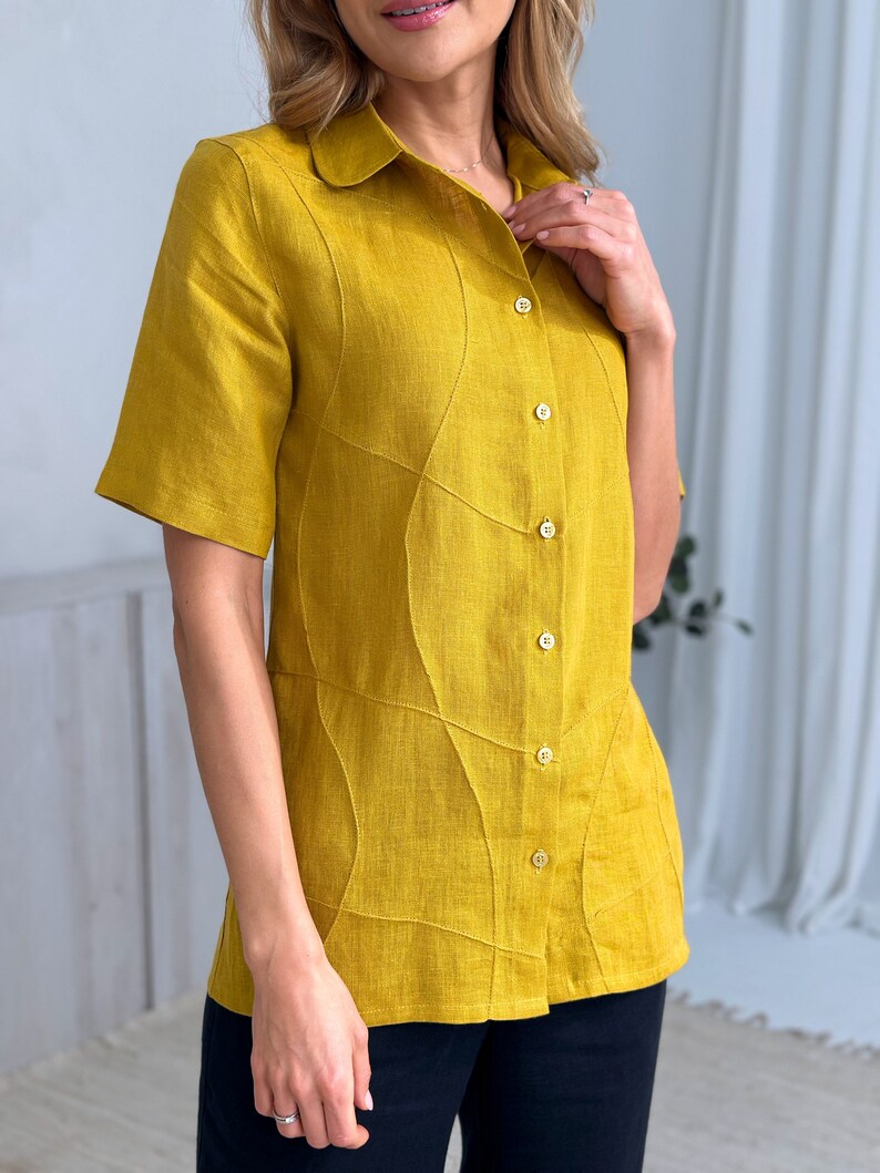 100% Linen Collared Shirt With Hand Embroidery/ 1511 - Etsy