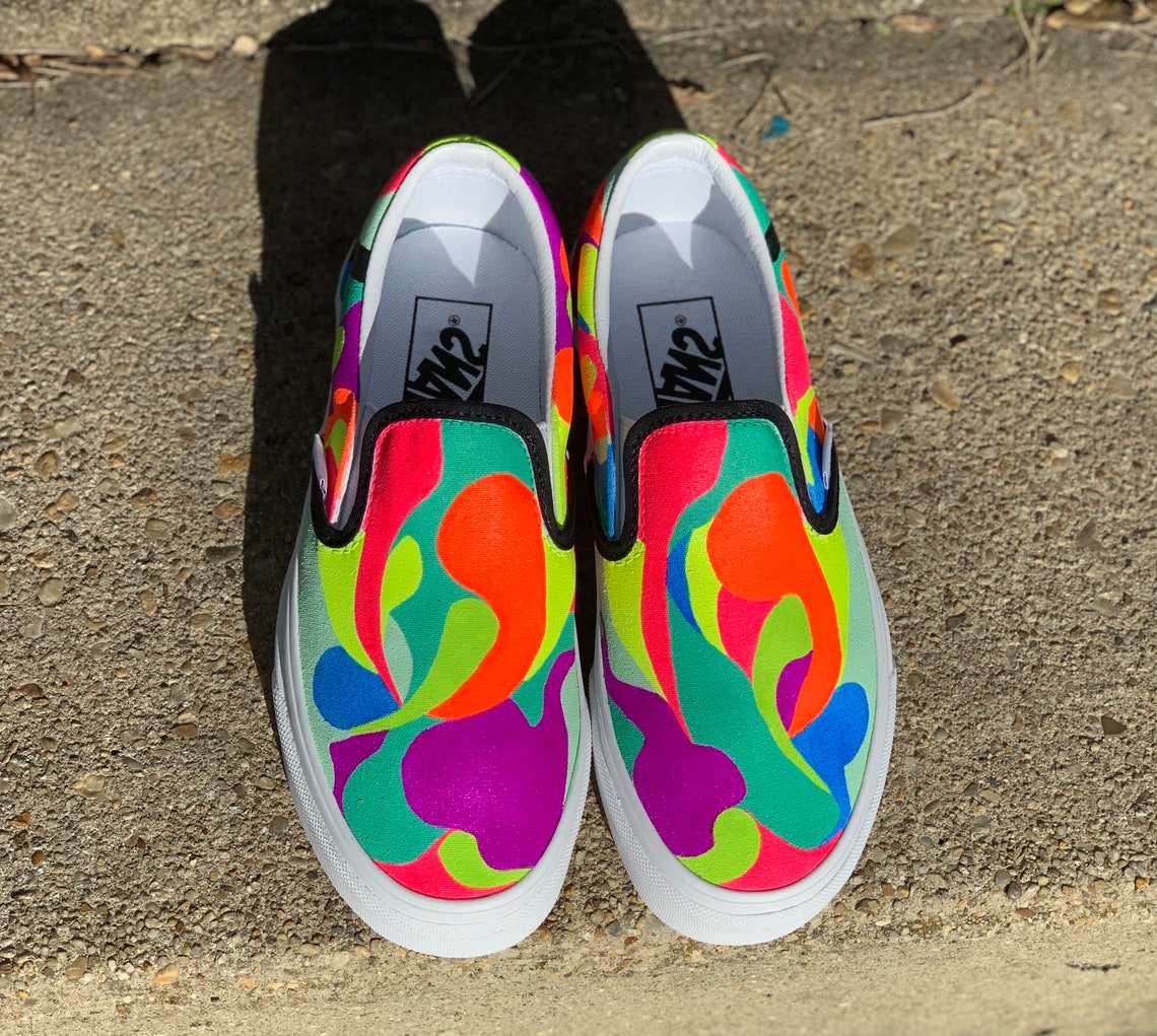 Custom Vans Neon Slip On - Etsy