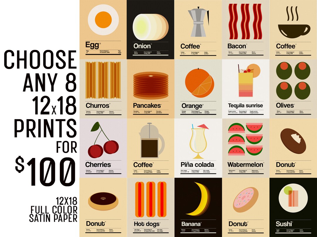 Any 8 Food Posters of Your Choice - Etsy