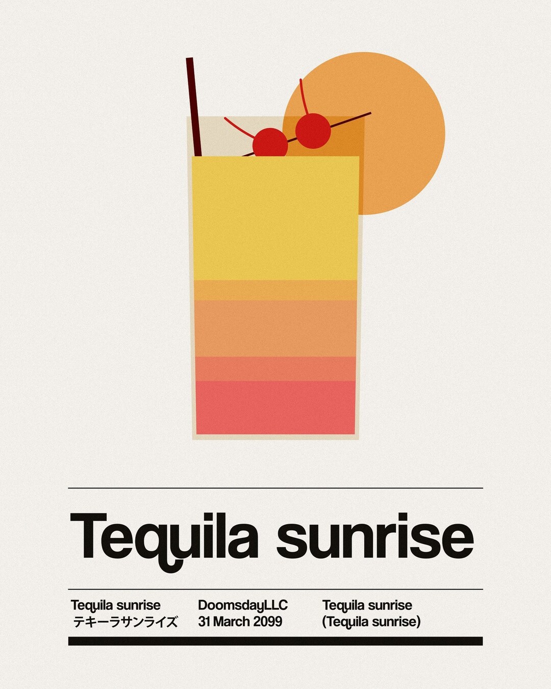 Tequila Sunrise - Minimalist Cocktail Art - Etsy