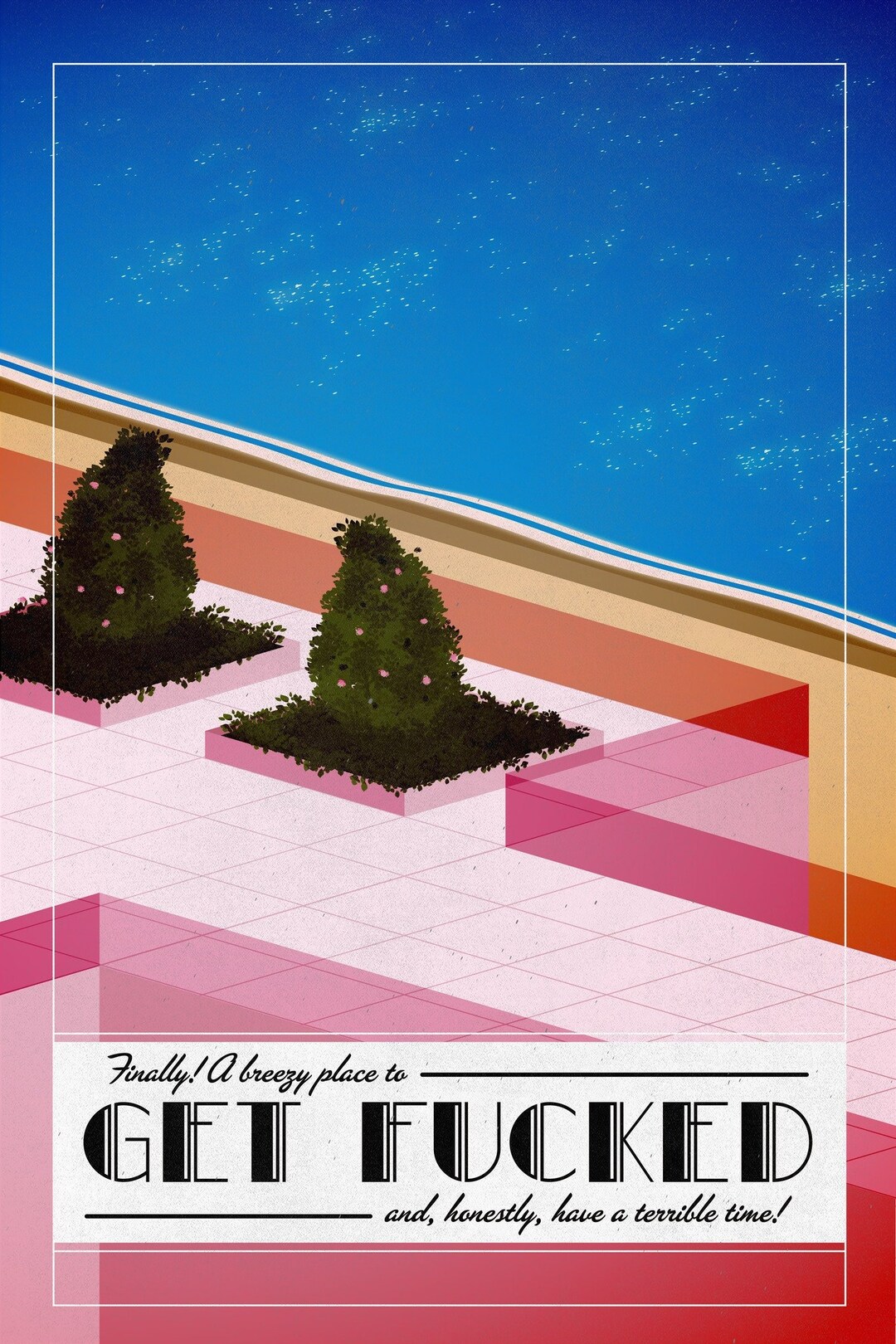 Get Fucked - Retro Tropical Liminal Beach Parody Print - Etsy