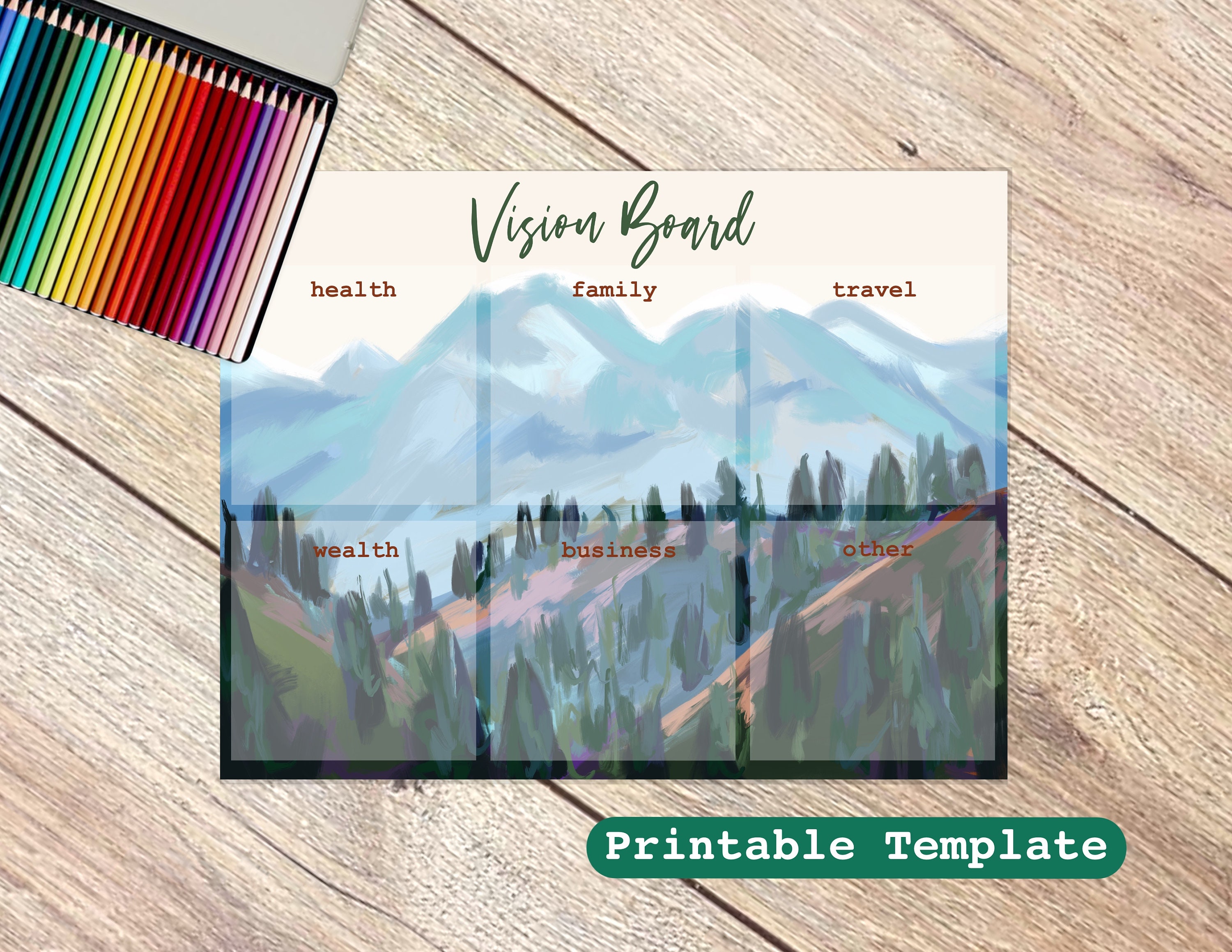 Printable Vision Board Template, Pretty Vision Boards, Adventurer ...