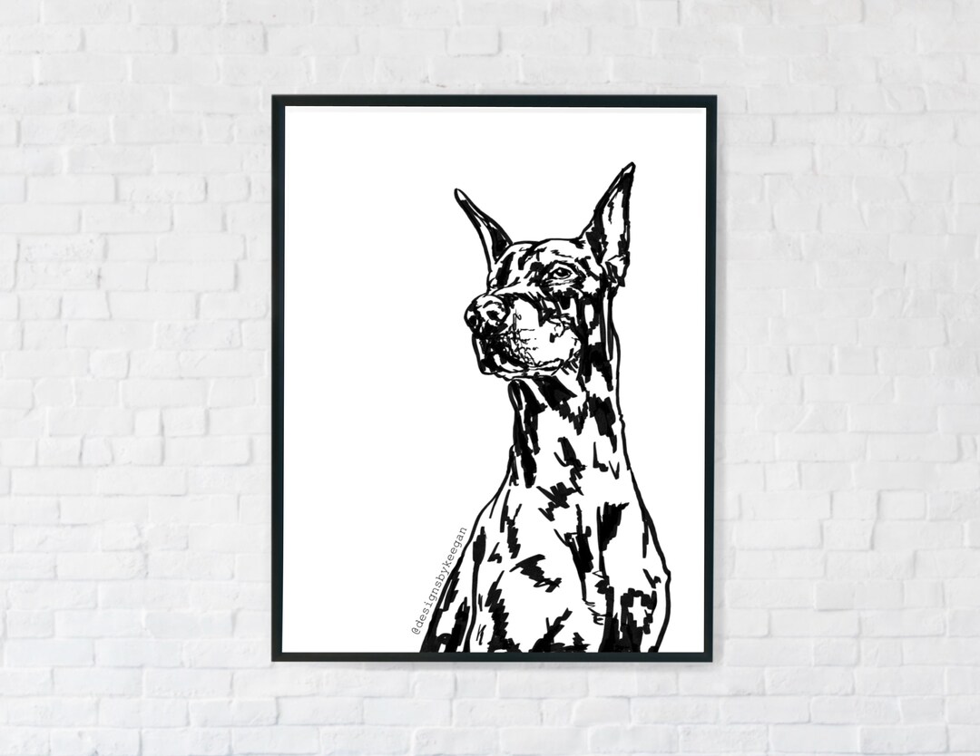 Doberman Print - Instant Download, Doberman Illustration, Doberman ...