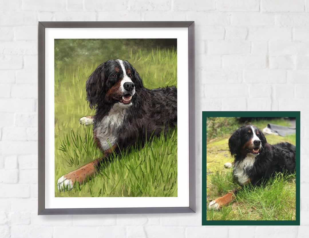 Custom Dog Portrait - Digital Print, Portrait From Photo, Custom Pet ...