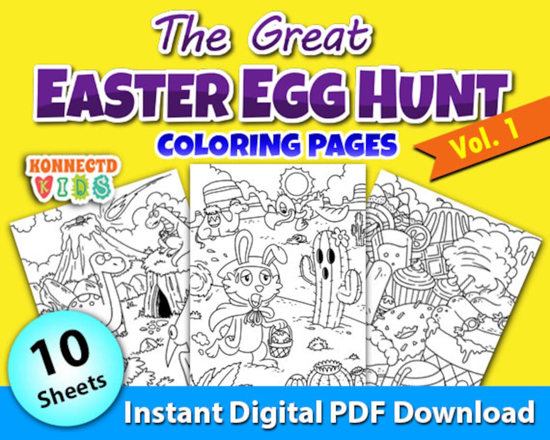 Easter Egg Hunt Coloring Pages 10 Printable Easter Coloring - Etsy