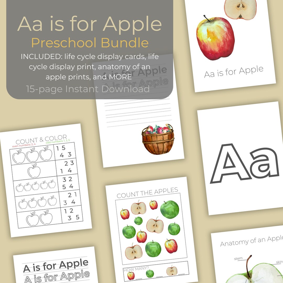 Aa is for Apple Digital Preschool Worksheet Bundle - Etsy