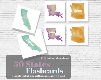 50 States Flash Cards - Etsy
