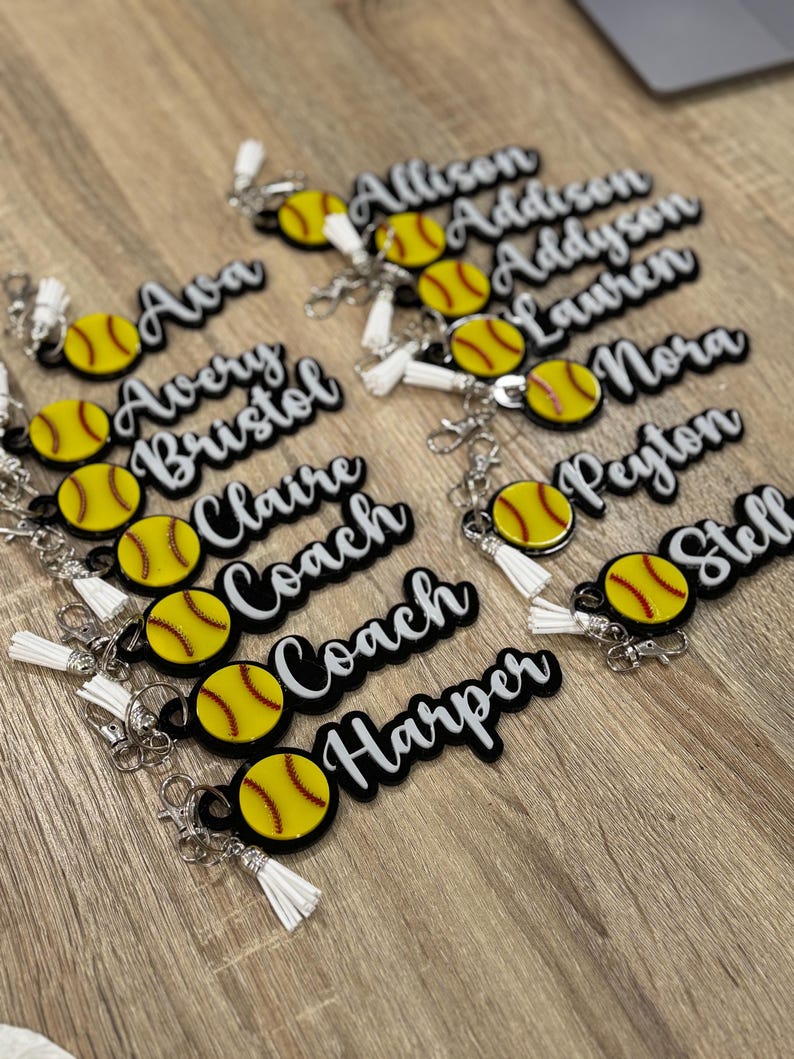 Personalized Acrylic Backpack Keychains, Backpack Name Tags, Softball ...