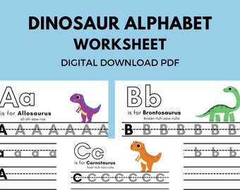 Dinosaur Alphabet Worksheet Printable - Etsy