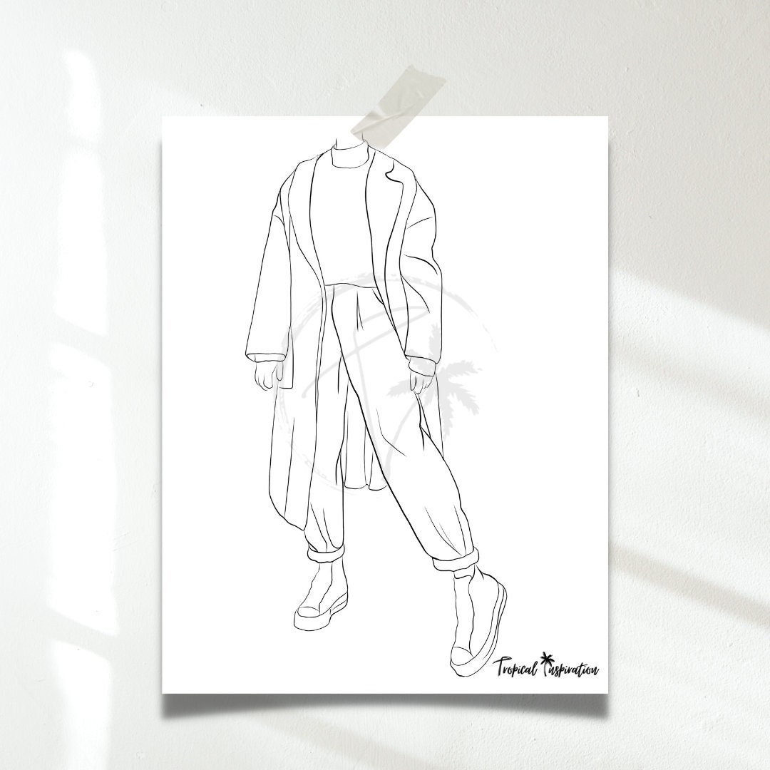 Fashion Coloring Book Design Clothes Digital Sheets Printable Fashion ...