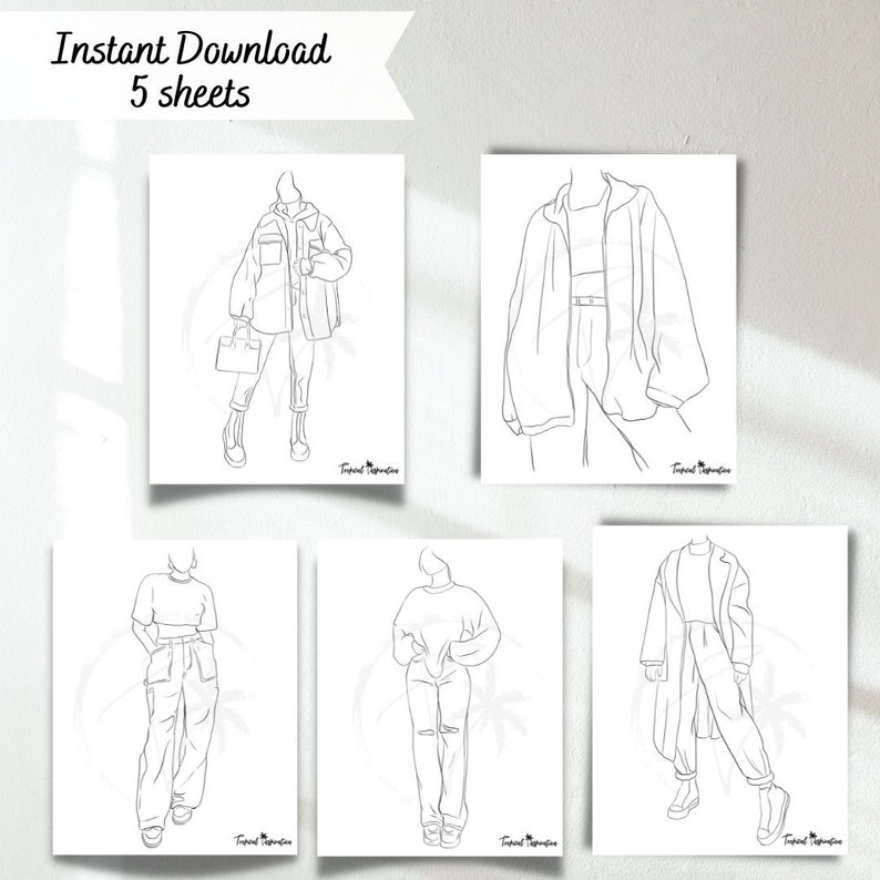 Fashion Coloring Book Design Clothes Digital Sheets Printable Fashion ...