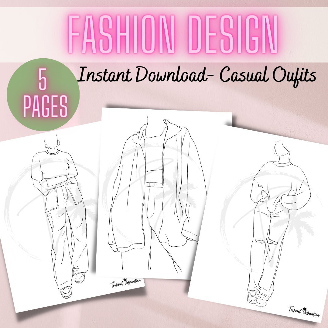 Fashion Coloring Book Design Clothes Digital Sheets Printable Fashion ...