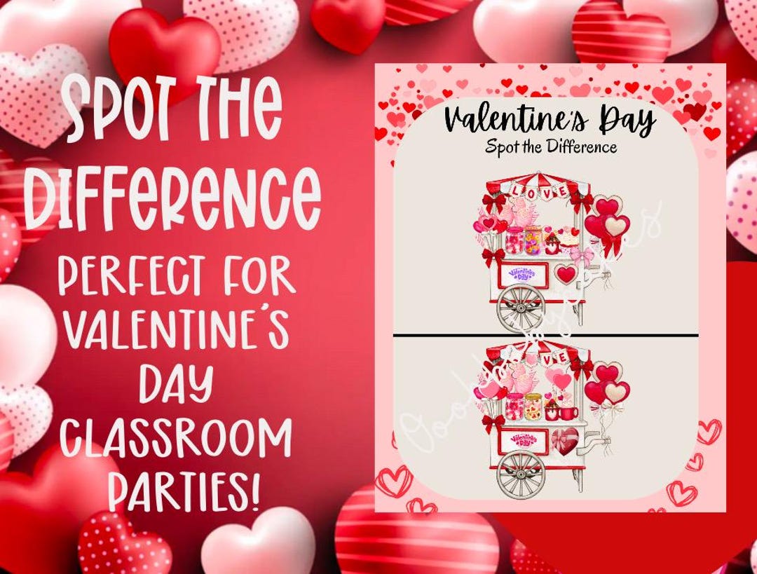 VALENTINE'S DAY Spot the Difference Game Pre-k Kinder Instant Digital ...