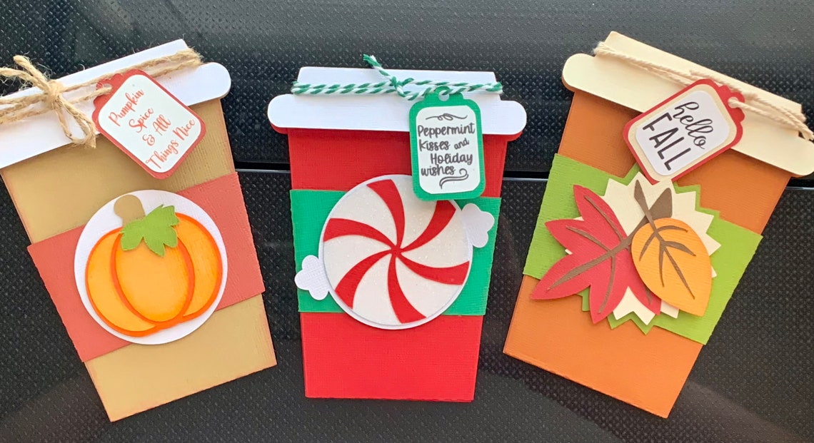 Seasonal Coffee Cup Gift Card Presenter Set 3 | Etsy