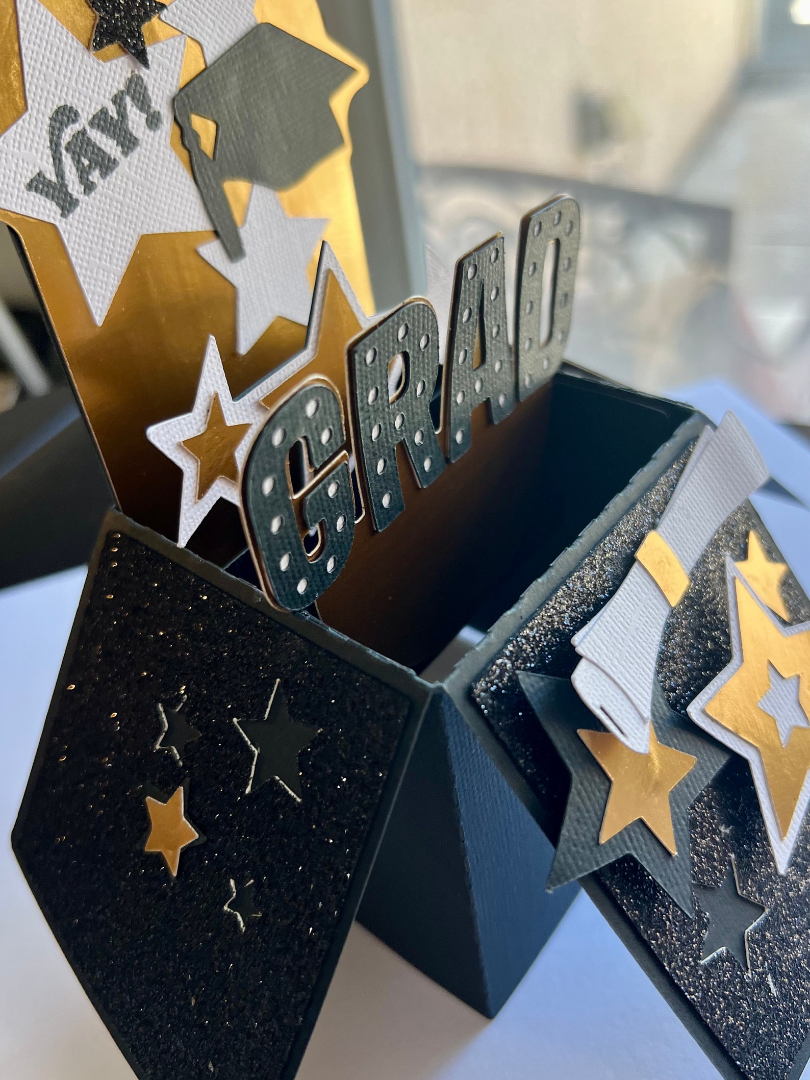 Glittery Graduation Box Card - Etsy