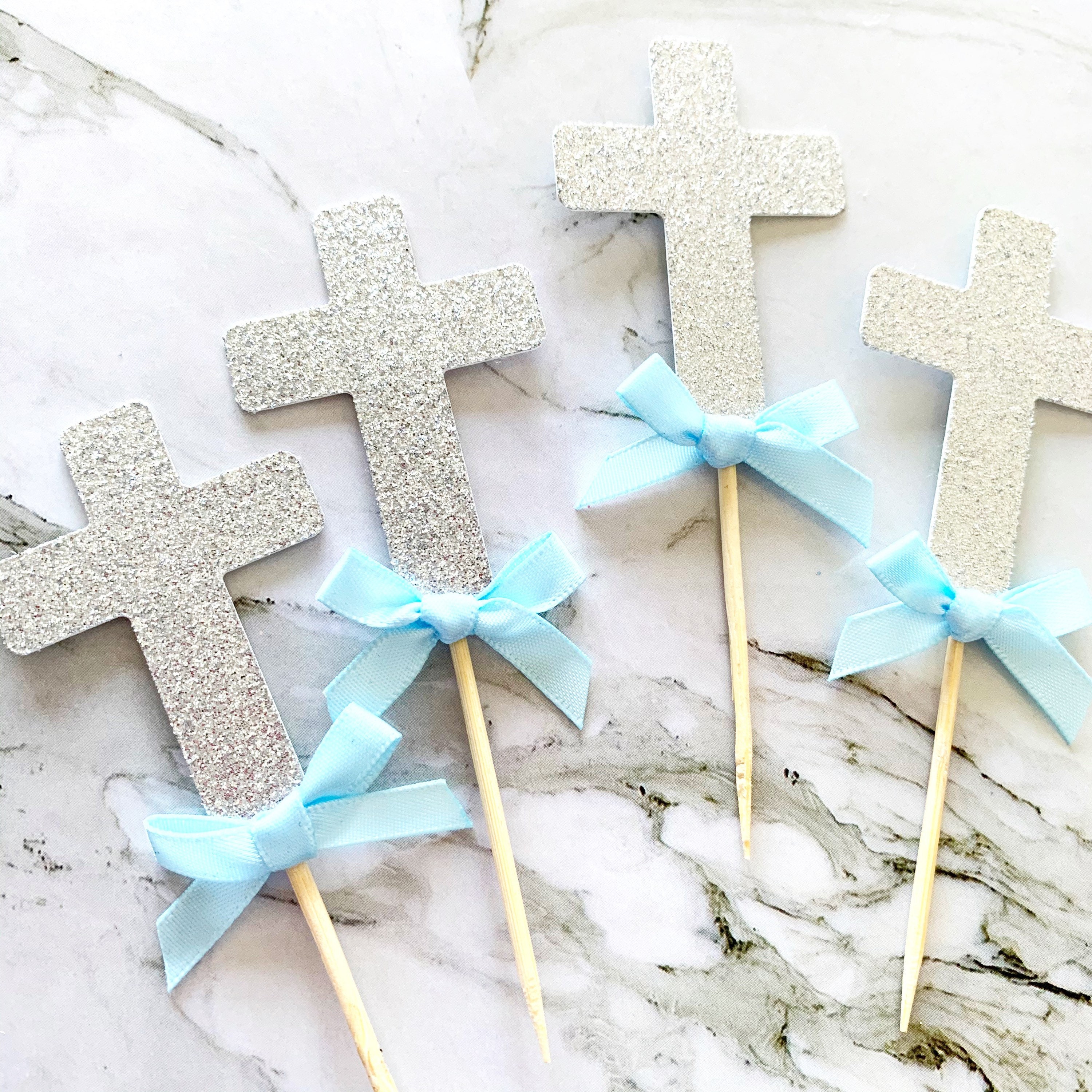 Scrapbooking 6 Glitter Cross Cupcake Toppers Christening Cupcake Topper ...