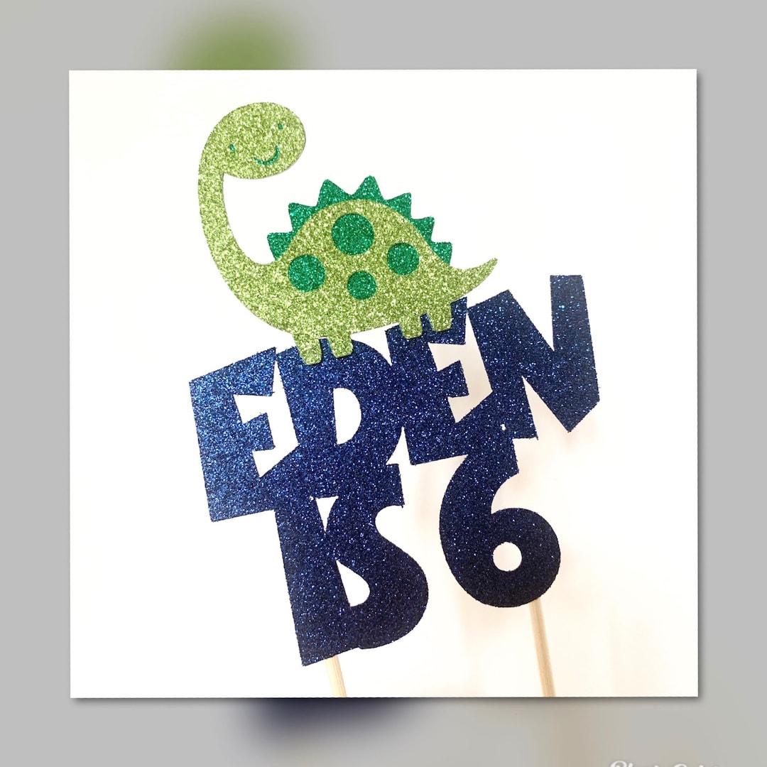 1 X Dinosaur Layered Glitter Cake Topper, Personalised, Any Name, Any ...