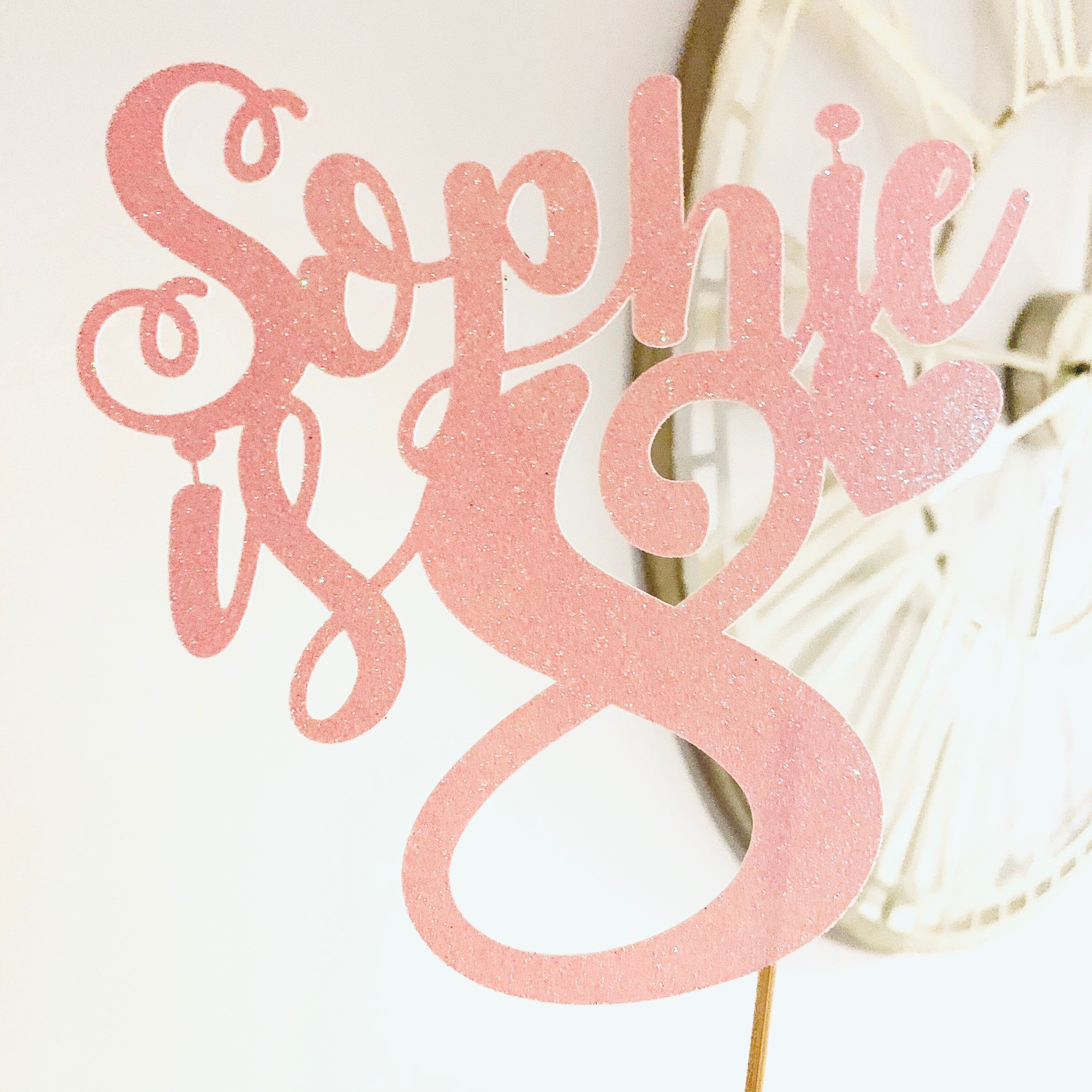 1 X Personalised Girly Glitter Pink Cake Topper Birthday. | Etsy