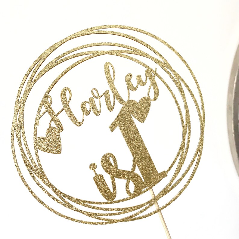 1 X Personalised Circle Glitter Cake Topper 1st Birthday - Etsy