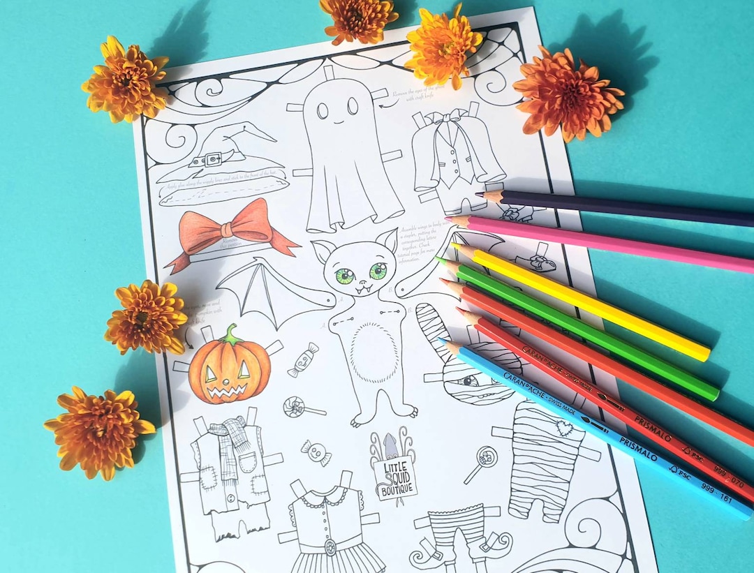 Halloween Colouring Activity, Printable Dress up Paper Doll, Halloween ...