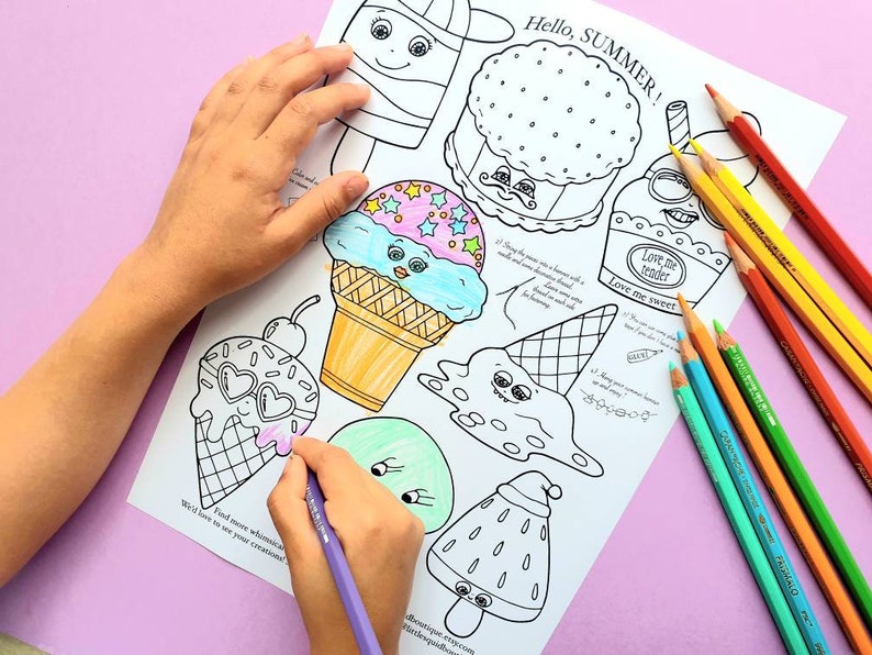 Printable Ice Cream Colouring Sheet, DIY Summer Bunting Garland ...
