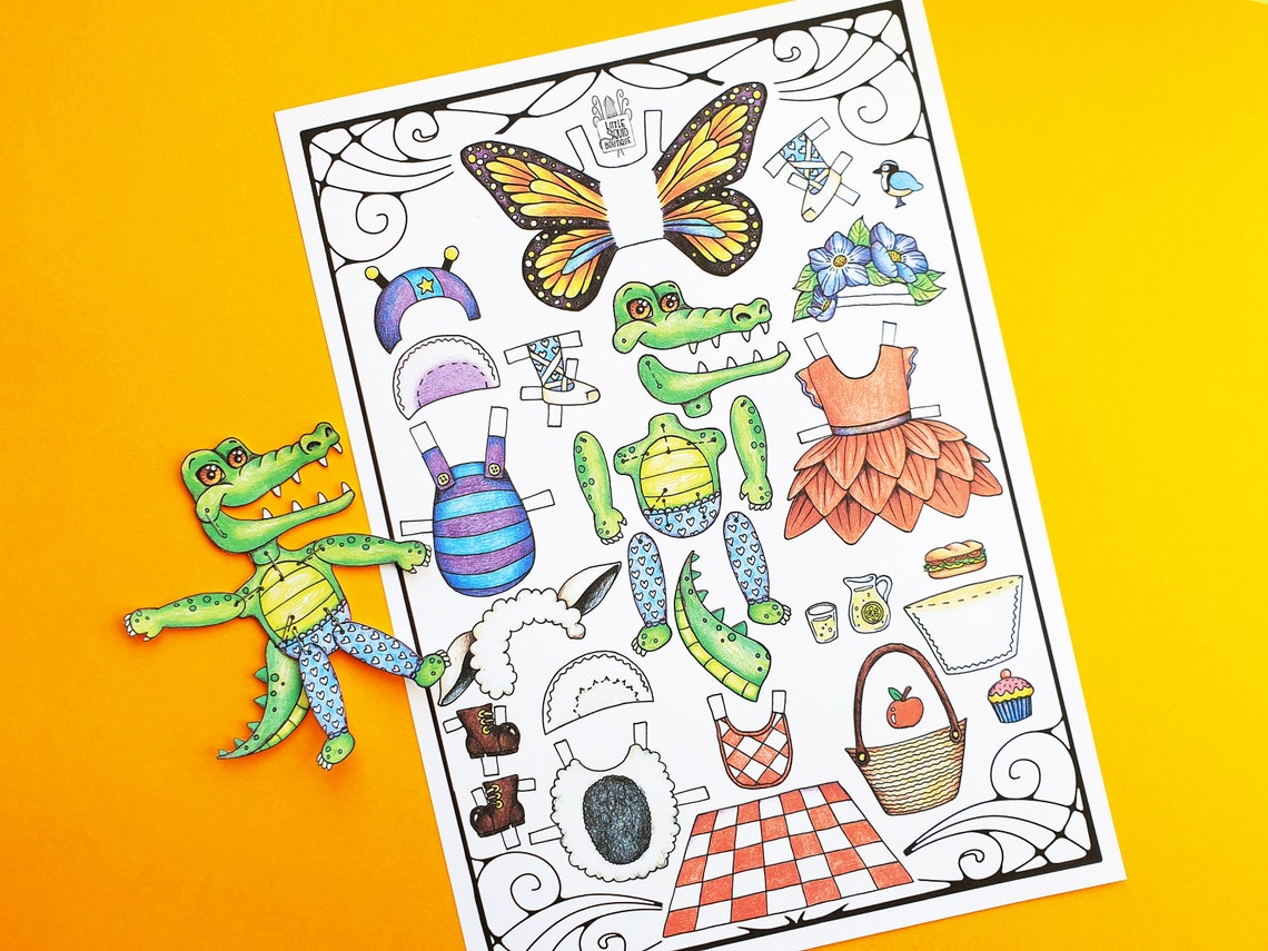Crocodile Paper Doll DIY Articulated Dress up Puppet Dress | Etsy