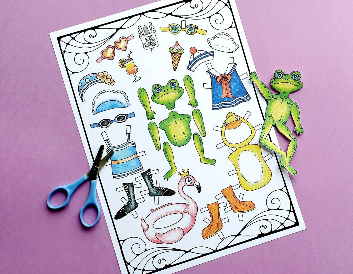 DIY Paper Frog, Summer Dress up Game, Digital Paper Doll Craft ...