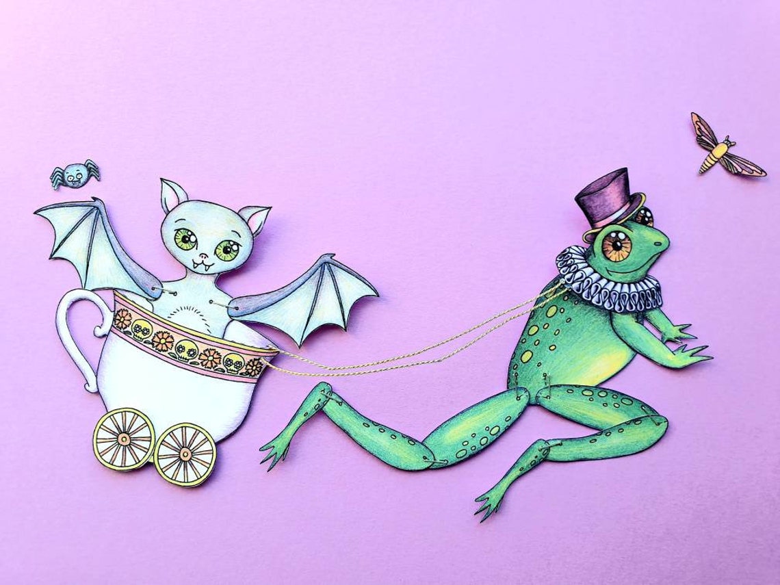 Halloween Printable Craft for Kids Bat and Toad Articulated - Etsy