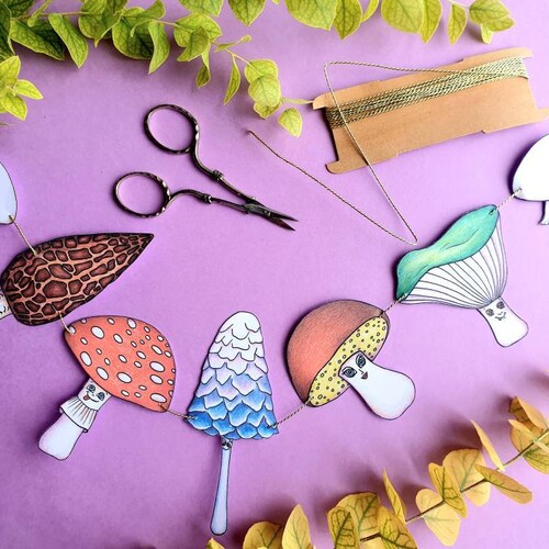 Mushroom Bunting Garland Printable DIY Fungi Paper Decor - Etsy