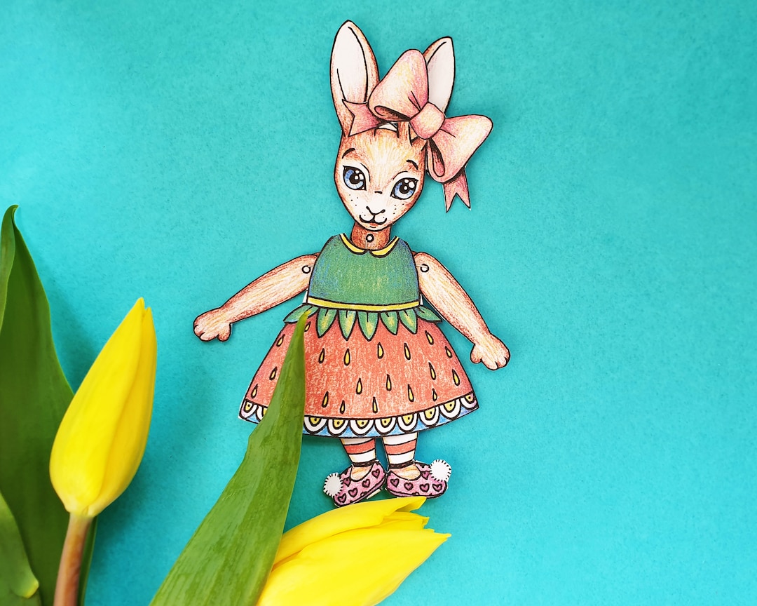 Easter Bunny Craft Print, Printable Paper Rabbit, Spring Garden Collage ...