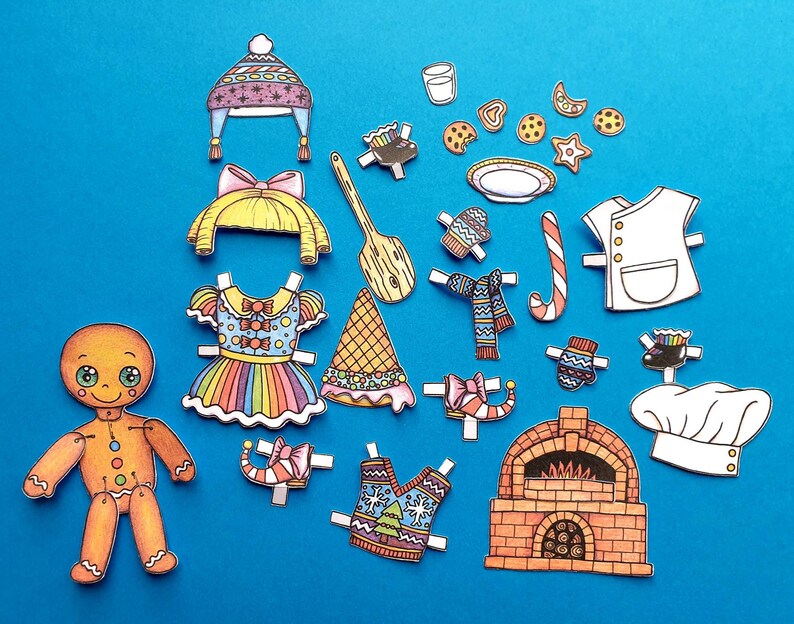 Printable Dress up Paper Doll, Articulated DIY Gingerbread Man, Candy ...
