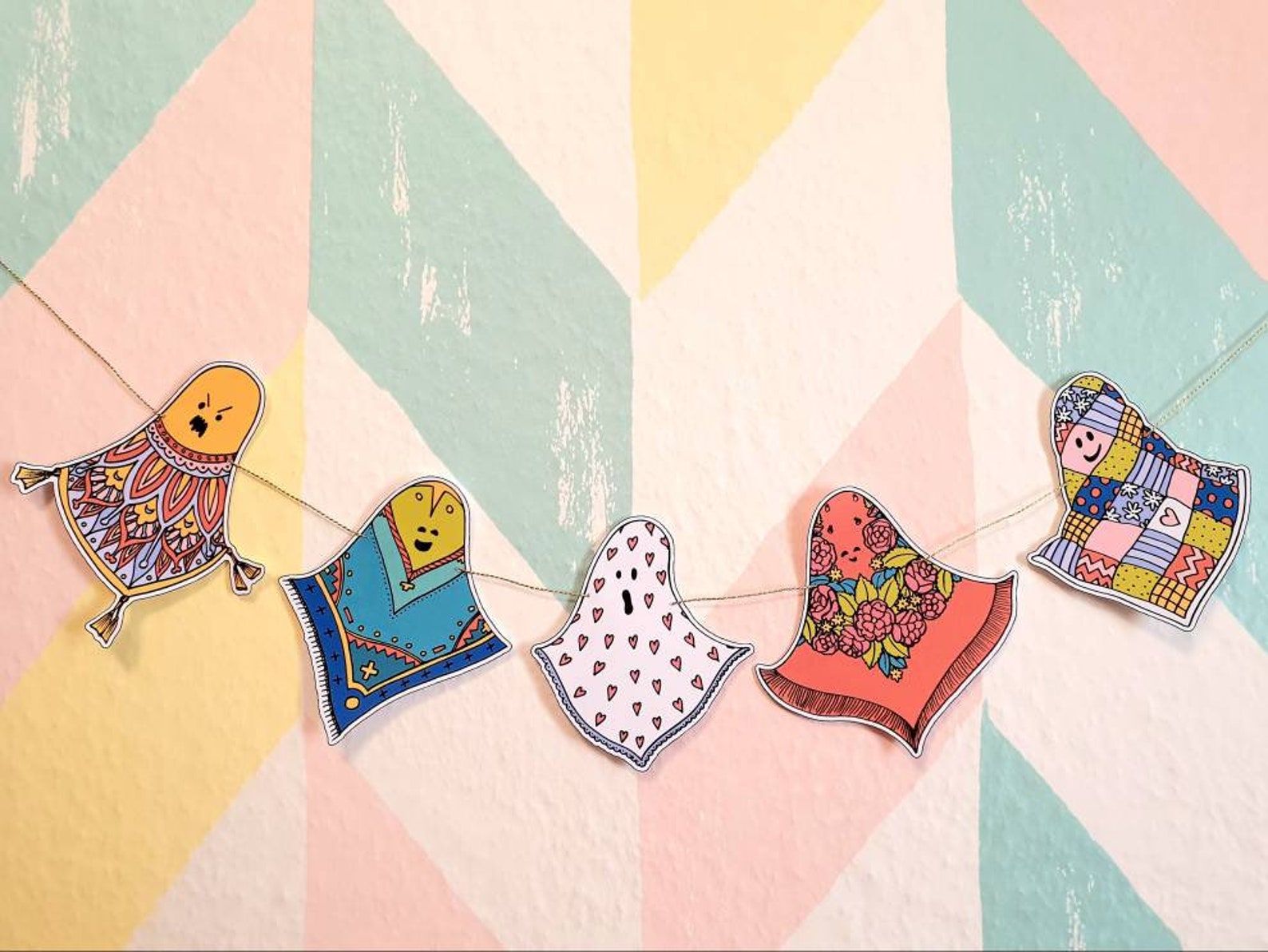 Ghosts Bunting Garland Printable DIY Halloween Paper Decor - Etsy