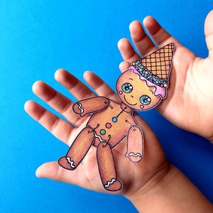 Printable Dress up Paper Doll, Articulated DIY Gingerbread Man, Candy ...