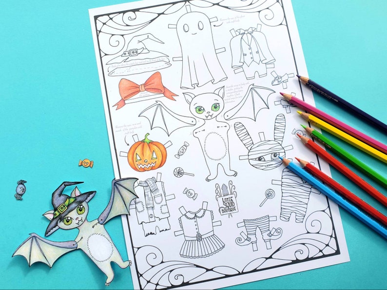 Halloween Colouring Activity, Printable Dress up Paper Doll, Halloween ...