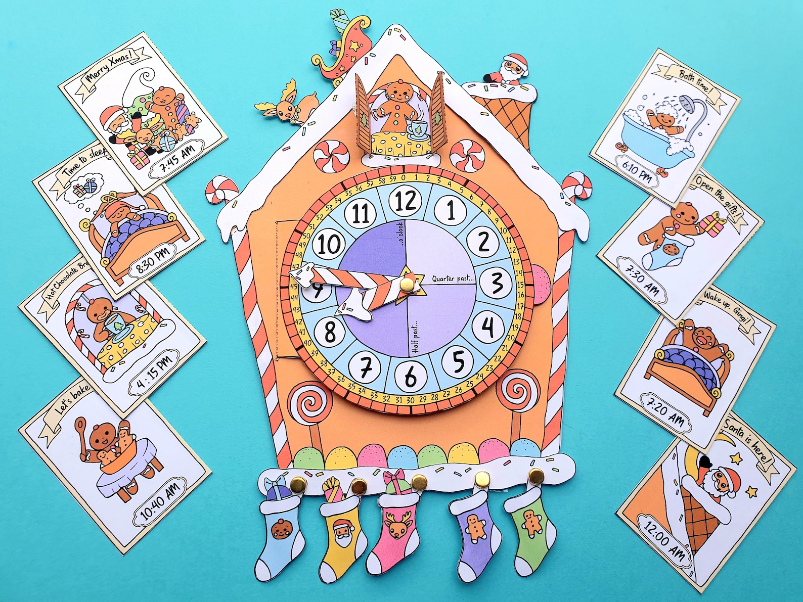 Printable Christmas Clock, Learn to Tell Time, DIY Christmas Learning ...