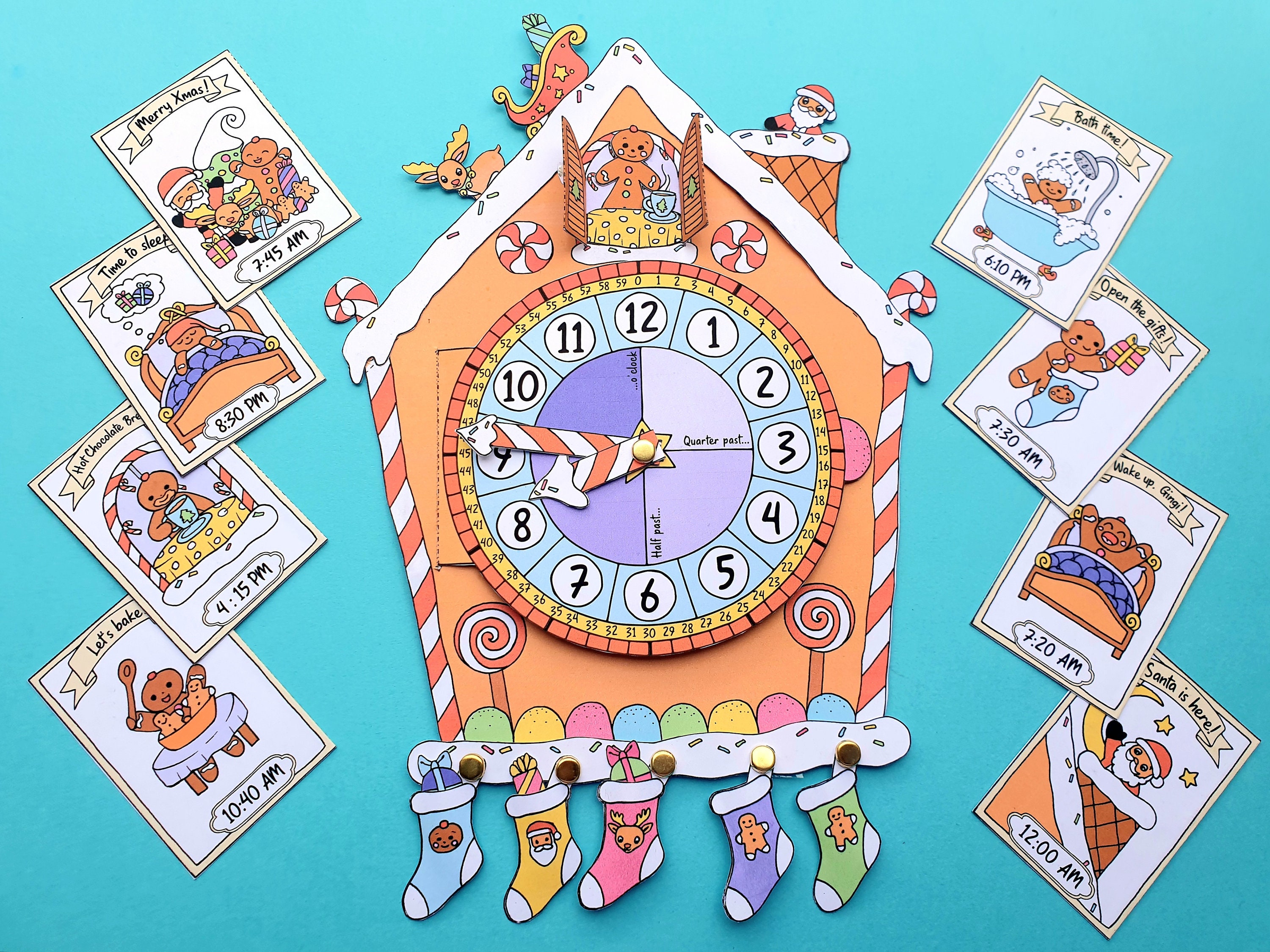 Printable Christmas Clock, Learn to Tell Time, DIY Christmas Learning ...