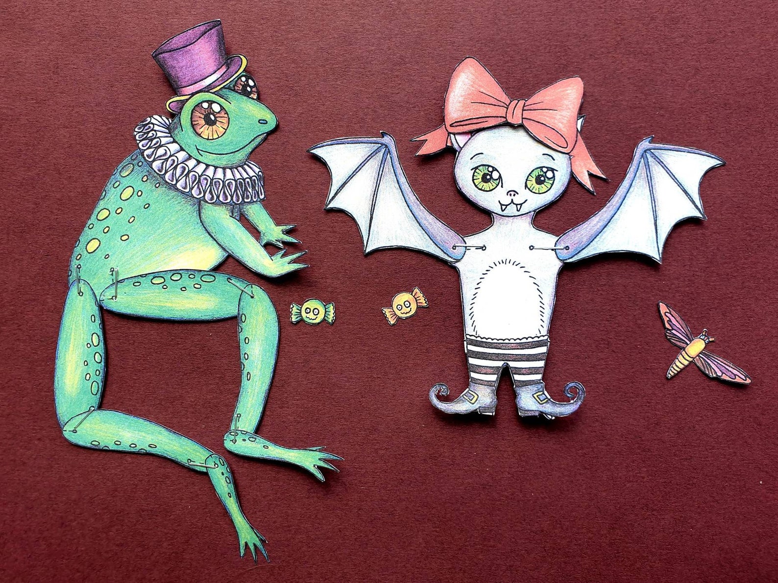Halloween Printable Craft for Kids, Bat and Toad Articulated Paper ...