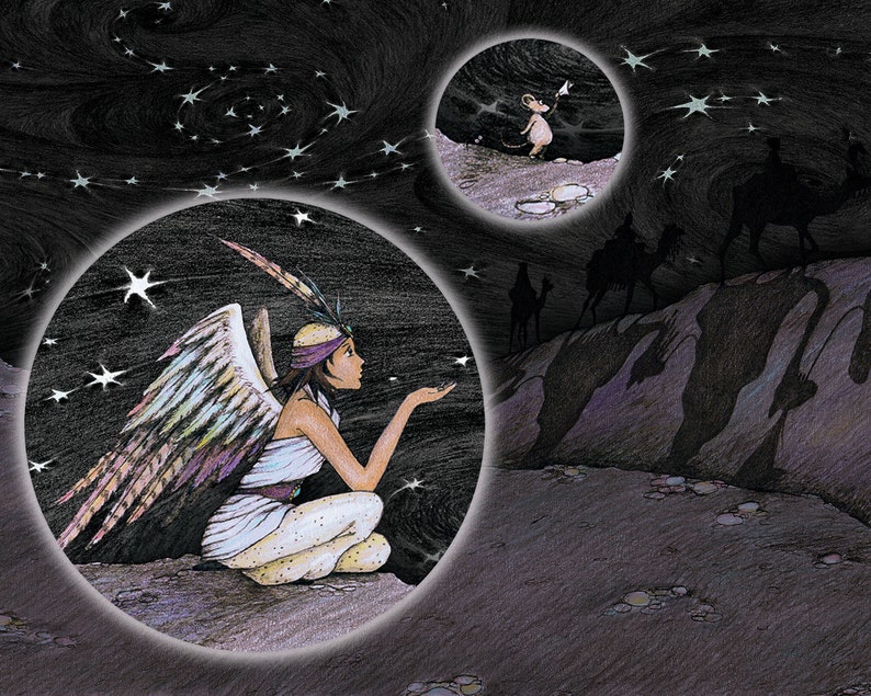 Guardian Angel in Starry Night Printable Art Bohemian Angel - Etsy