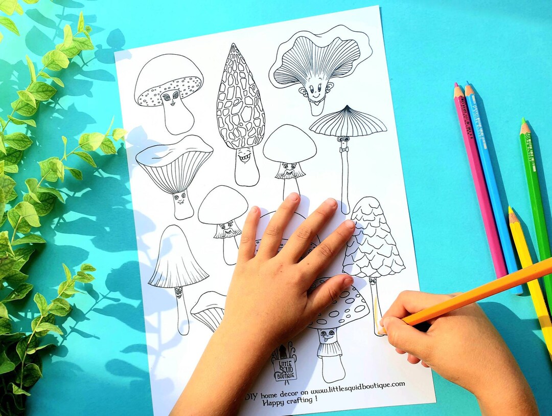 Mushroom Coloring Page: Fall Nature Ornaments (digital Download) - Etsy