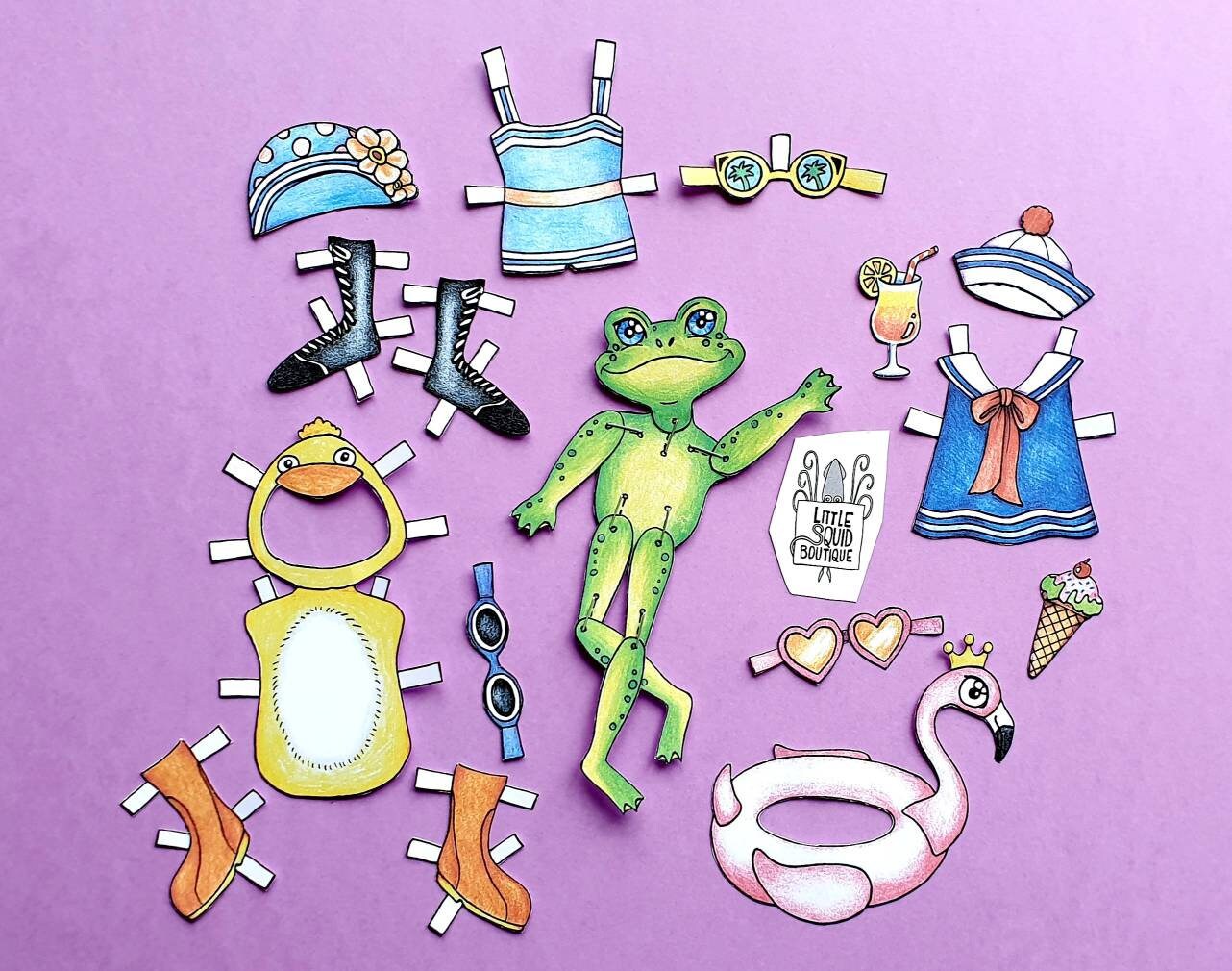 DIY Paper Frog, Summer Dress up Game, Digital Paper Doll Craft ...