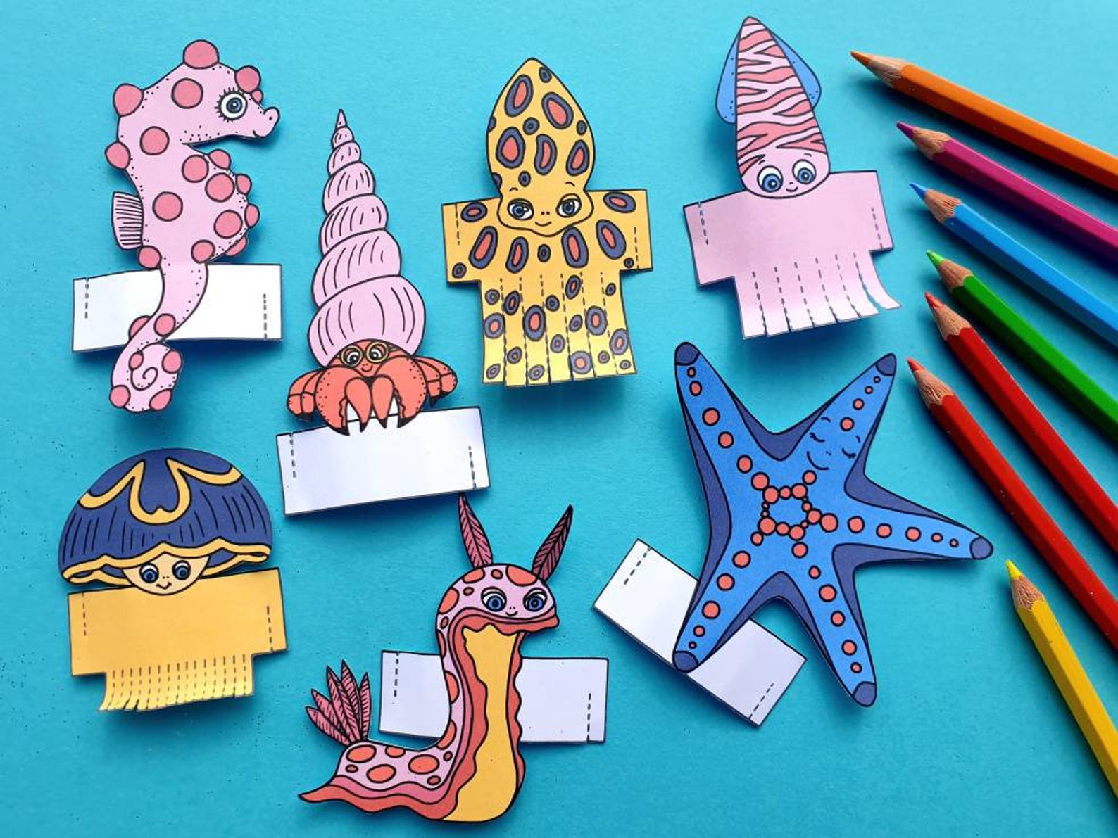 Printable Finger Puppets / Sea Animals Colouring Page / DIY - Etsy UK