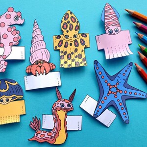 Printable Sea Animal Finger Puppets: DIY Colouring Page (digital ...