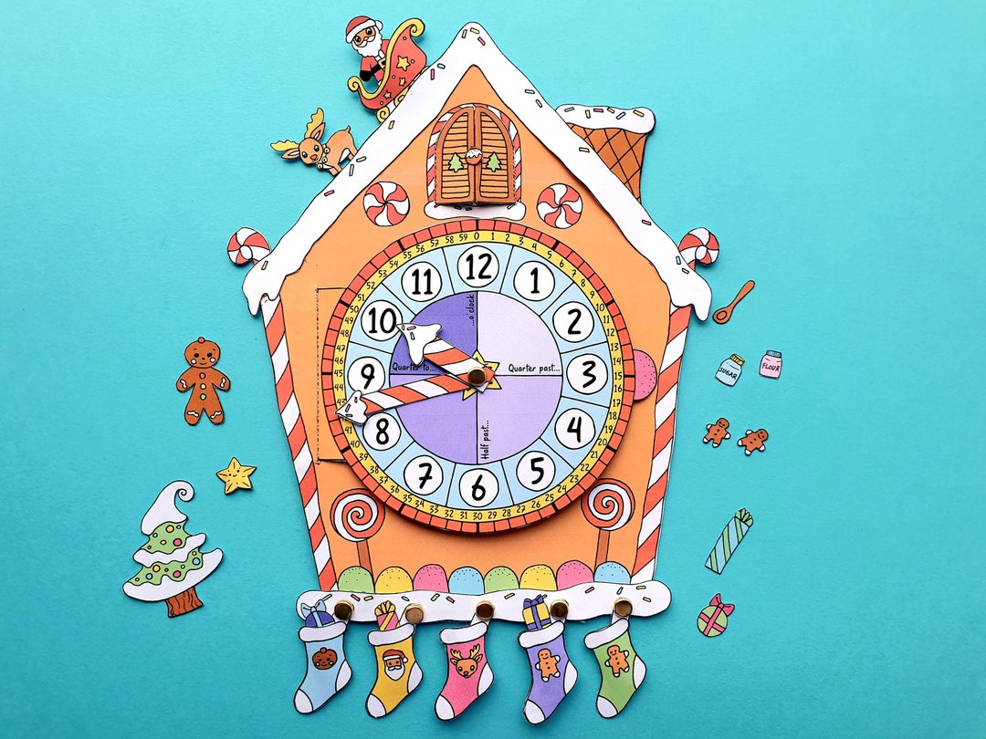Printable Christmas Clock, Learn to Tell Time, DIY Christmas Learning ...