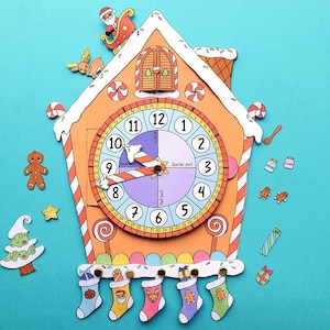 Printable Christmas Clock, Learn to Tell Time, DIY Christmas Learning ...