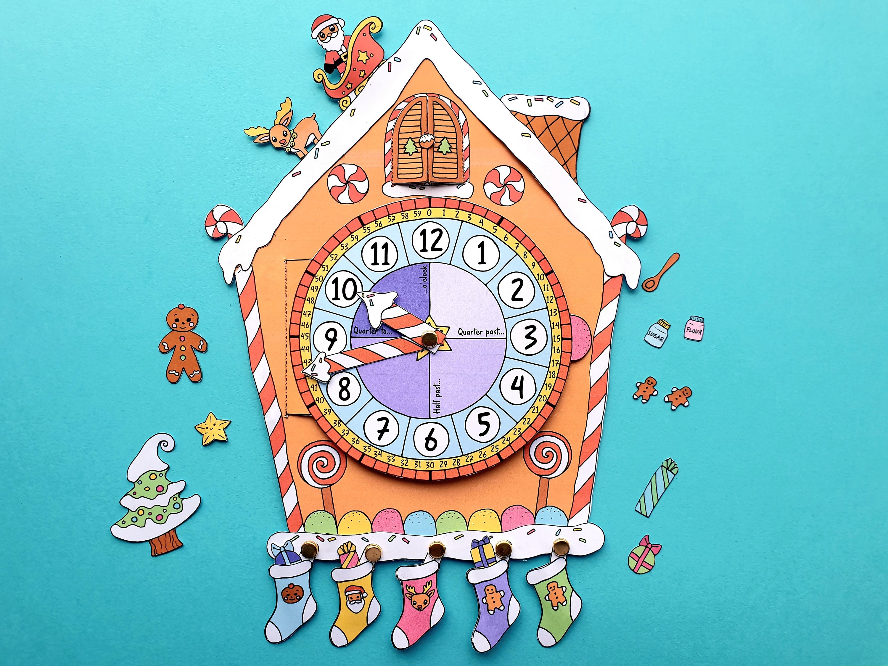 Printable Christmas Clock, Learn to Tell Time Game (digital Download ...