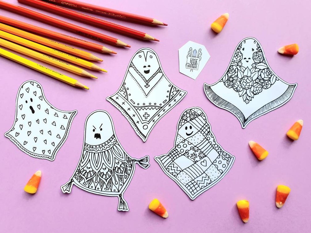 DIY Ghost Garland, Printable Halloween Colouring Page, Spooky Home ...