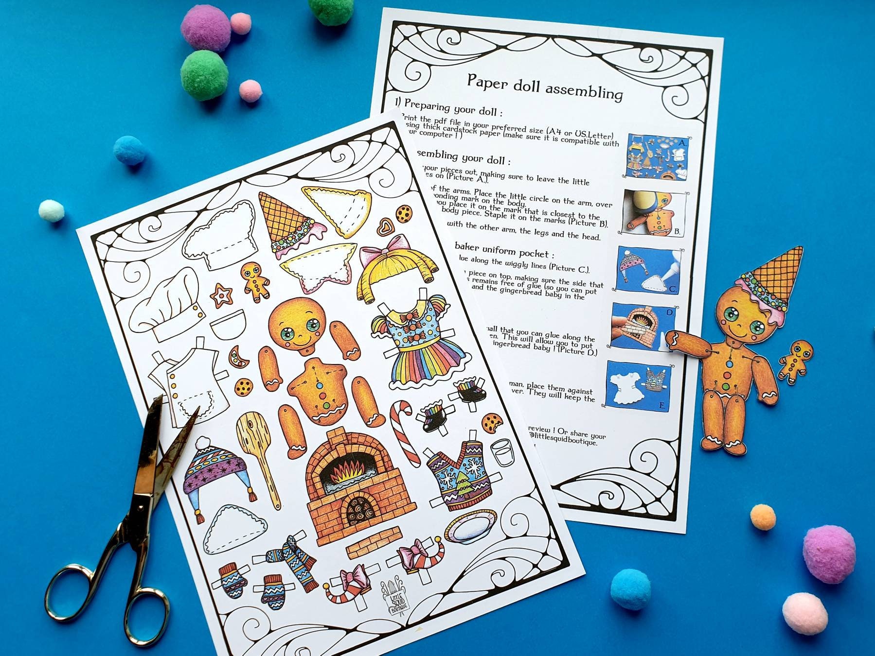 Printable Dress up Paper Doll, Articulated DIY Gingerbread Man, Candy ...