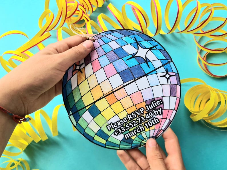 Personalized Disco Ball Birthday Invitation: DIY Karaoke Party Card ...