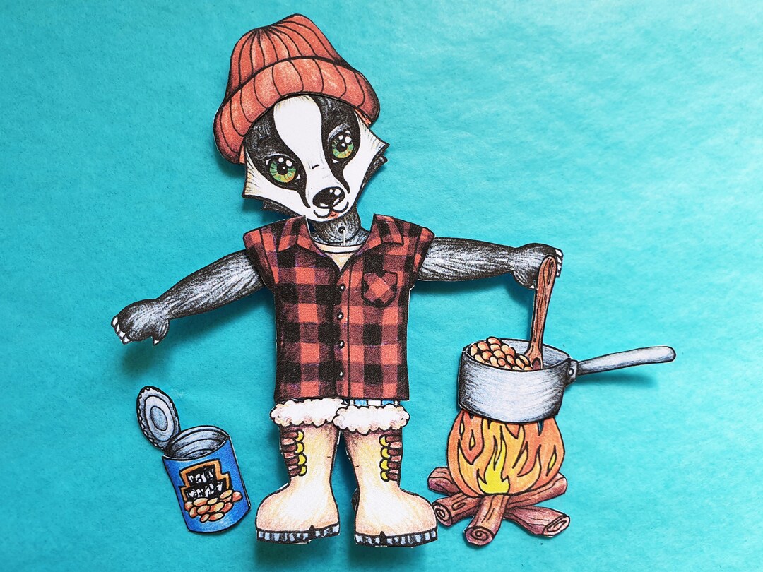 Printable Woodland Paper Doll, Articulated Badger Dress up Game, Animal ...